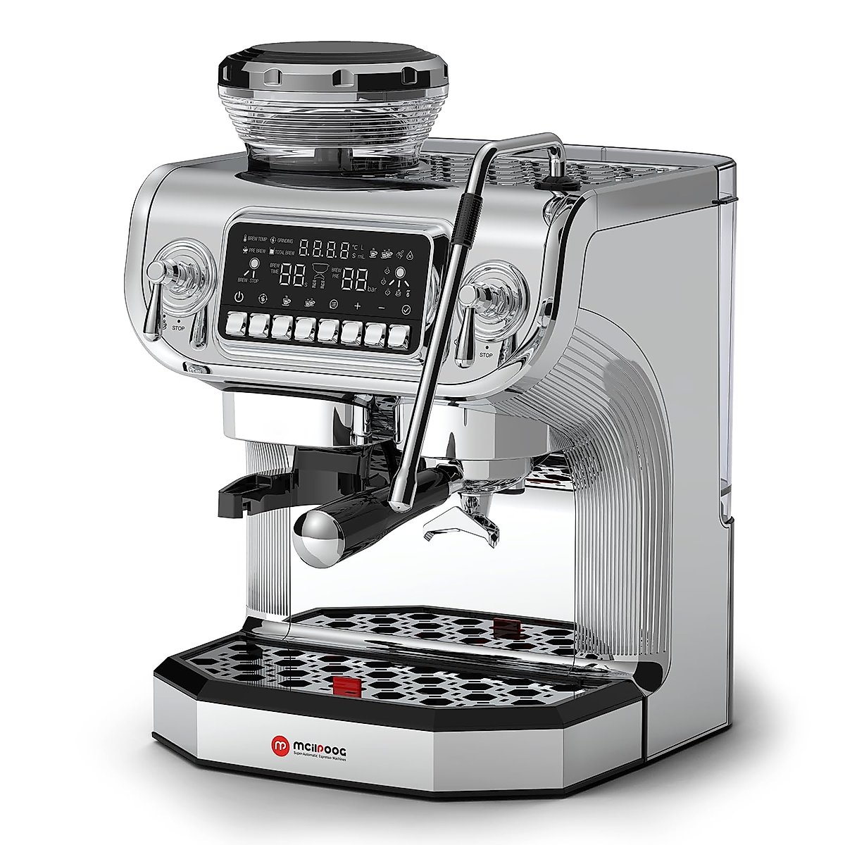 Mcilpoog TC530 Espresso Machine with Milk Frother，Semi Automatic Coffee Machine with Grinder,Easy To Use Espresso Coffee Maker with 5.5 inch Large Screen,15 Bar Pressure Pump,PID Temperature Control.