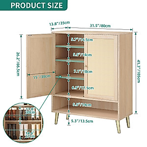 YITAHOME Rattan Shoe Cabinet with Doors, 5-Tier Shoe Storage Cabinet for Entryway, Shoe Rack Organizer Cabinet for Entryway/Hallway/Closet