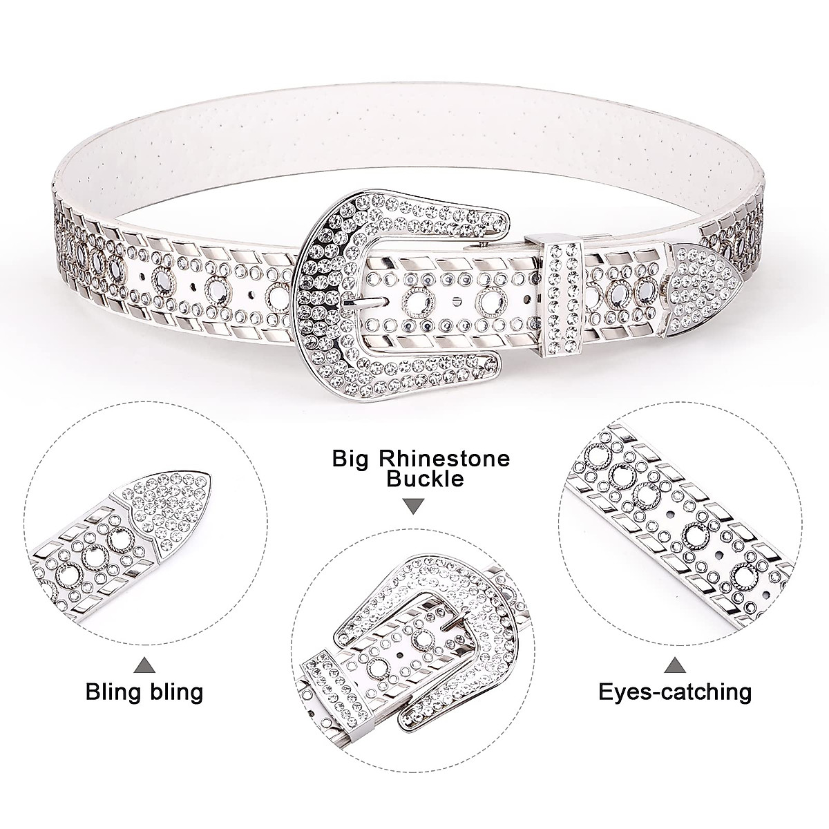 UnFader Bling Rhinestone Belts for Women, Fashion Cowgirl Western Studded Belts for Jeans Pants
