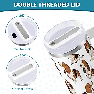 ZZXXB Basset Hound Dog Insulated Stainless Steel Water Bottle with Handle and Straw Lid Double Walled Travel Mug 40 oz