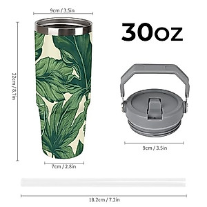 WITHSBKK 30oz Car Cup Green Foliage Botanical Printed with Portable, Stainless Steel Travel Mug, Vacuum Insulated Tumbler And Straw, Leakproof for Car & Outdoor, UV Printed Design