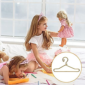 EXCEART 50Pcs Mini Clothes Hangers Metal Doll Clothes Dress Outfit Holders Wire Rack Stand for Miniature Dollhouse Gown Closets Toys Bedroom Accessories Golden 40mm