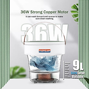 Portable Mini Washing Machine, 9 Litre Large Capacity Mini Washer for Underwear, Foldable Washing Machine with Upgraded Capacity and Round Body for Baby Clothes,Pet Garments or Other Small Items.Green