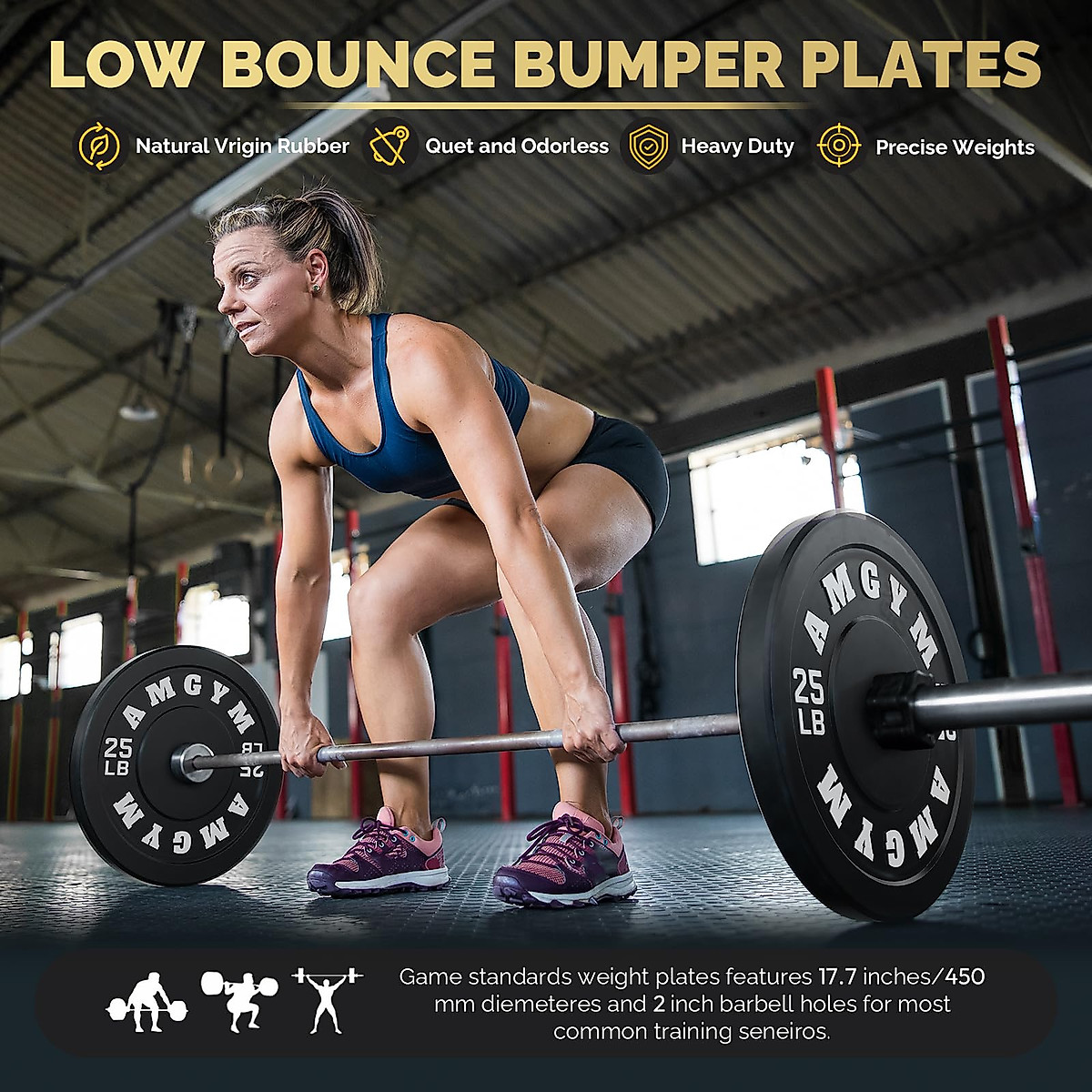 AMGYM LB Bumper Plates Olympic Weight Plates, Bumper Weight Plates, Steel Insert, Strength Training(260LB Set)