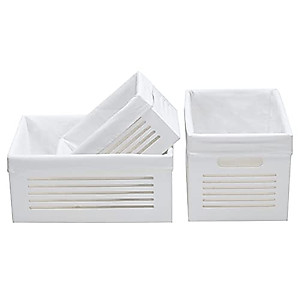 Creative Scents Wooden Crates for Storage - Set Of 3 Sizes Nesting Wood Crates with Removable Fabric Liner, Cutout Handles and Breathable Holes - The Best Sizes Chosen for Home Storage Bins (White)