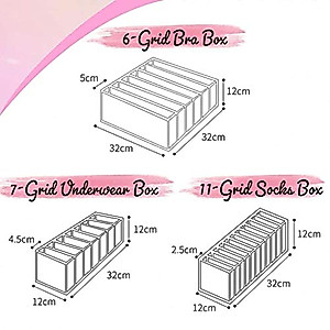 Underwear Organizer - Drawer Dividers, Set of 3 Includes 6+7+11 Cell Collapsible Closet Cabinet Storage Boxes for Organizing Lingerie, Underwear, Bras, Socks, Ties (6+7+11 Cell, Black)