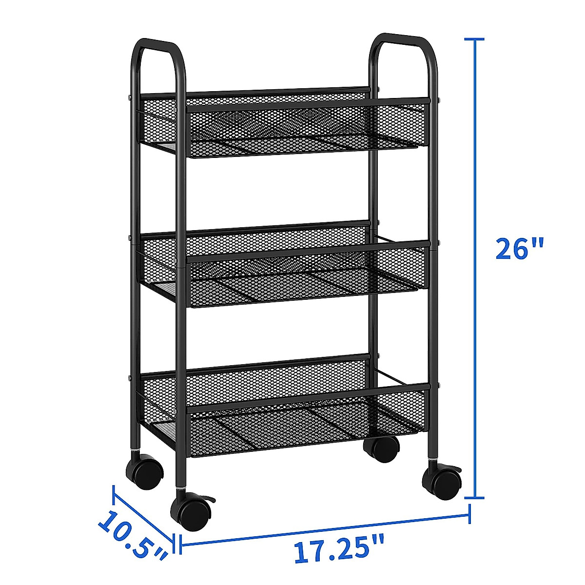 3 Tier Rolling Storage Cart, Utility Organizer Shelves with Wheels for Kitchen Bathroom, Metal Mesh White