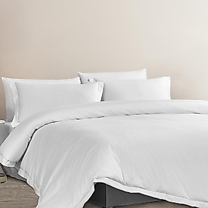 ACCURATEX Duvet Cover Set Queen Size White, 400TC Long Staple Cotton, Sateen Weave Percale Luxe Comforter Cover with Zipper Closure&Corner Ties, 3 Pcs Hotel Duvet Cover with Pillow Shams