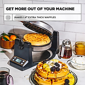 CRUX Rotating Belgian Waffle Maker with Deep Nonstick PFOA Free Plates, Digital Keto Chaffles Iron with LCD Display, Browning Control and Cord Storage, Stainless Steel