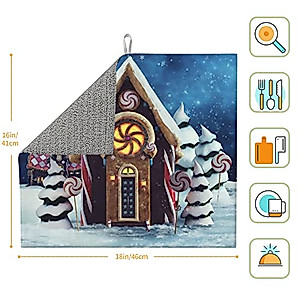 Lollipops Christmas Trees Cottage Printed Drying Mat For Kitchen Ultra Absorbent Microfiber Dishes Drainer Mats Non-Slip Silicone Quick Dry Pad - 18 X 16inch
