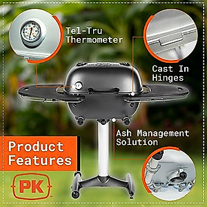 PK Grills Charcoal BBQ Grill and Smoker Combination PK360 Cast Aluminium Portable Outdoor Barbecue Grill Smoker for Camping, Tailgating, Park Grilling, PK360-BTBX-D, Graphite