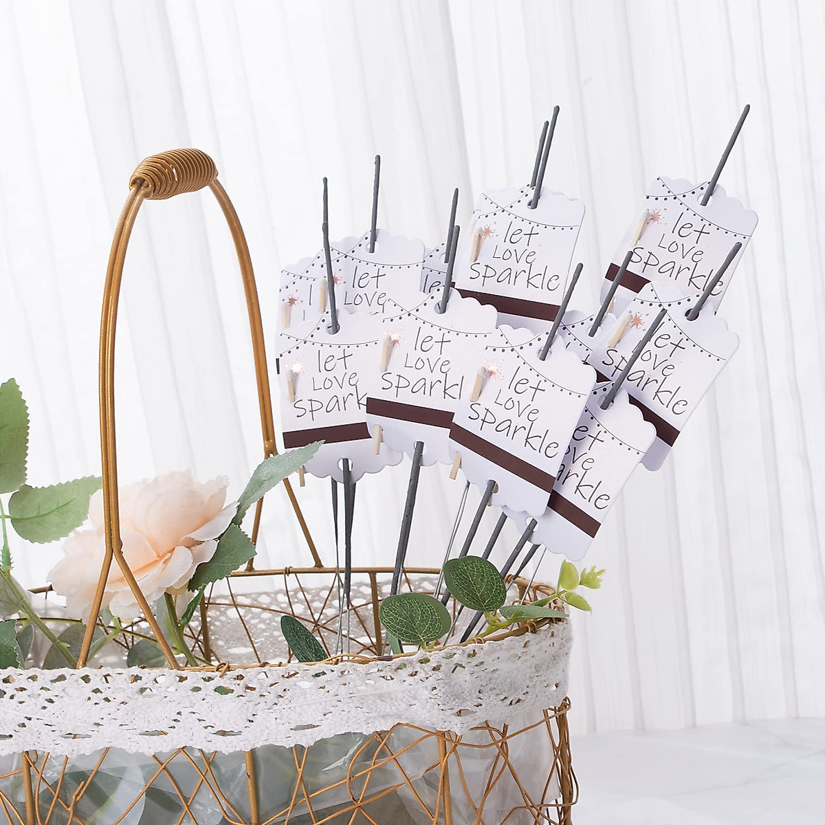 100pcs Cute Wedding Sparkler Tags with Match Holder and Striker Let Love Sparkle Send Off,Pearl White