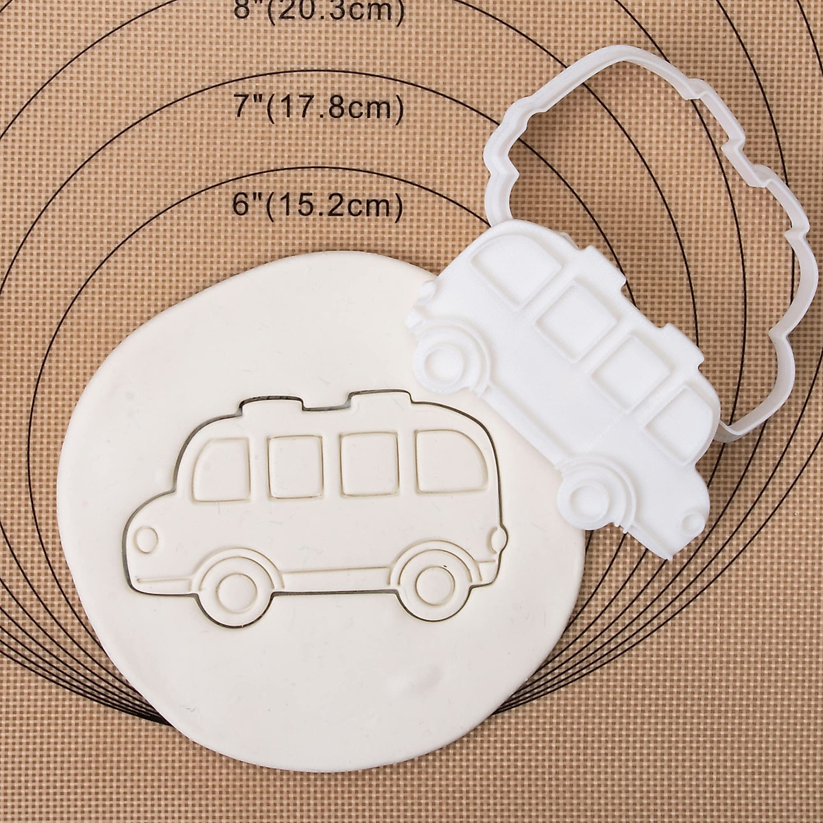 Mostop Bus Cookie Cutters with Stamper, 3D Transportation Vehicle Cookie Mold for Candy Chocolate Biscuit Pastry Cheese Baking Molds