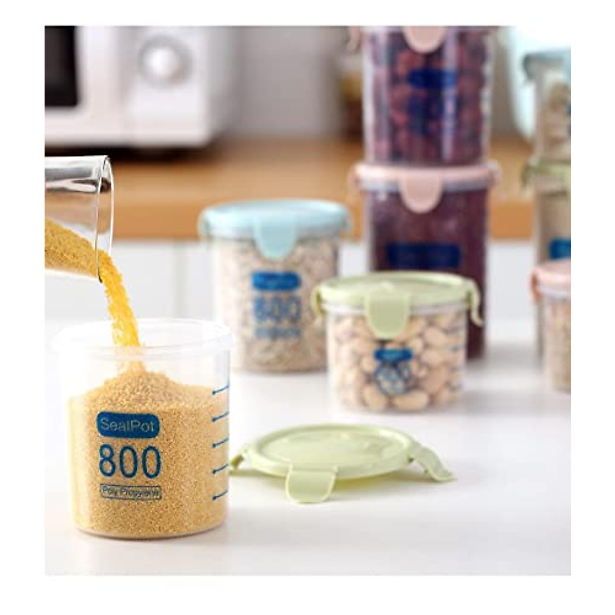 NC Food Sealed can Kitchen Spice nut Food can Refrigerator Moisture-Proof Storage Box Grain Storage Tank Graduated 800ml Pink