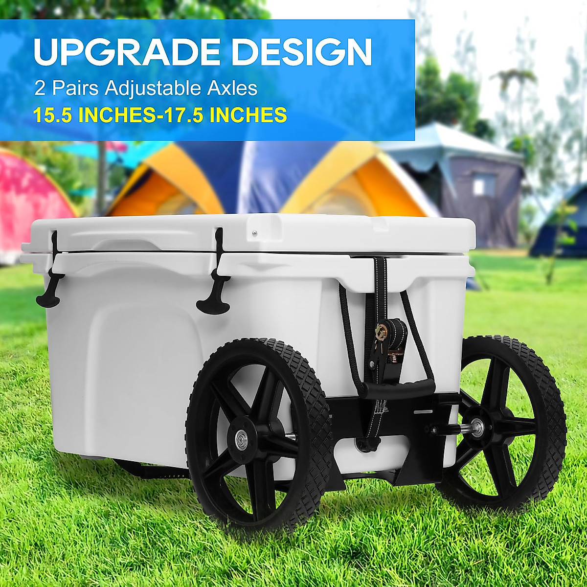 FERUERW Upgraded Cooler Wheel Kit, Universal Cooler Cart Kit for Heavy-Duty Coolers,15.5 in to 17.5 in Wide Coolers, All Terrain 12 Inch Wheels&Ratchet Straps, Roller Accessories for Camping & Beach