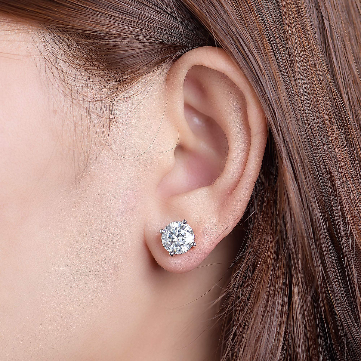 DovEggs 10K White Gold Post 3ct 7.5mm G-H-I Color Cut Moissanite Stud Earring Push Back 14K Gold QUALITY Silver Earrings for Women