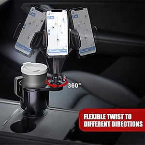 Cup Holder Expander for Car with Phone Mount,THIS HILL 2 in 1 Car Cup Holder Expander Adjustable Base, 360°Rotation, Cup Holder Cell Phone Holder for Car Compatible with iPhone All Smartphones