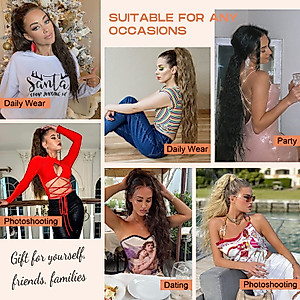 SEIKEA 26" Highlight Ponytail Extension，PT003 Eva Long Drawstring Ponytail Wavy Clip in Hair Extensions Ponytail Natural Soft Synthetic Hairpiece for Women Chocolate Brown with Blonde Highlights