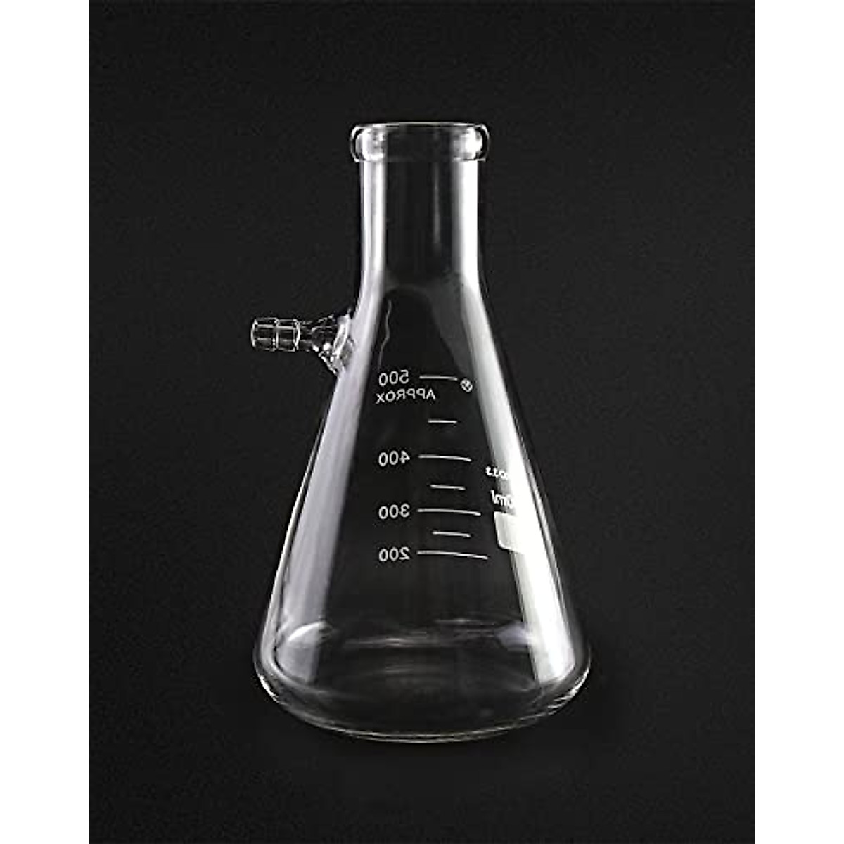 QWORK Filtering Flask with Upper Tubulation, 500ml Heavy Duty Borosilicate Glass Conical Shape Filtering Flask Narrow Mouth and Top Finish with Integral Side Arm, Single