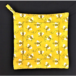 Honey Bumble Bees Black and White on Yellow Gift for Beekeeper Square Pot Holder Hot Pad Pan Plate Trivet