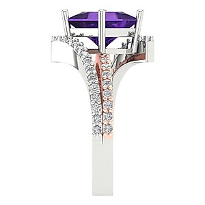 Clara Pucci 2.45ct Princess Cut laser Engraving Split Shank Amethyst Engagement Wedding Solitaire W/Accent Ring 18K 2 tone Gold 3.5