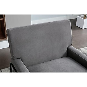 i-POOK Mid Century Modern Metal Frame Armchair, Single Sofa Chair with Black Iron U-Shaped Legs, Upholstered Accent Chair for Living Room, Bedroom, Reading Room, Lounge, Grey