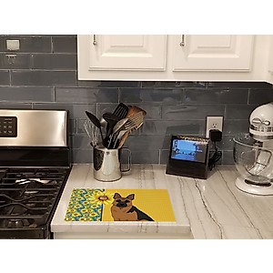 Caroline's Treasures WDK5422LCB Summer Sunflowers Black and Tan German Shepherd Glass Cutting Board Large Decorative Tempered Glass Kitchen Cutting and Serving Board Large Size Chopping Board