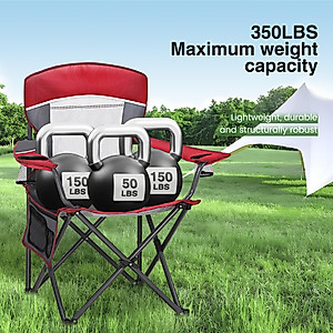 HIGH POINT SPORTS Portable Mesh Back Camping Folding Chair, Portable Camping Chair for Adults, Heavy Duty Fishing Lawn Chair, Padded Collapsible Outdoor Chair for Adults, Outdoor, Garden, Patio, Red