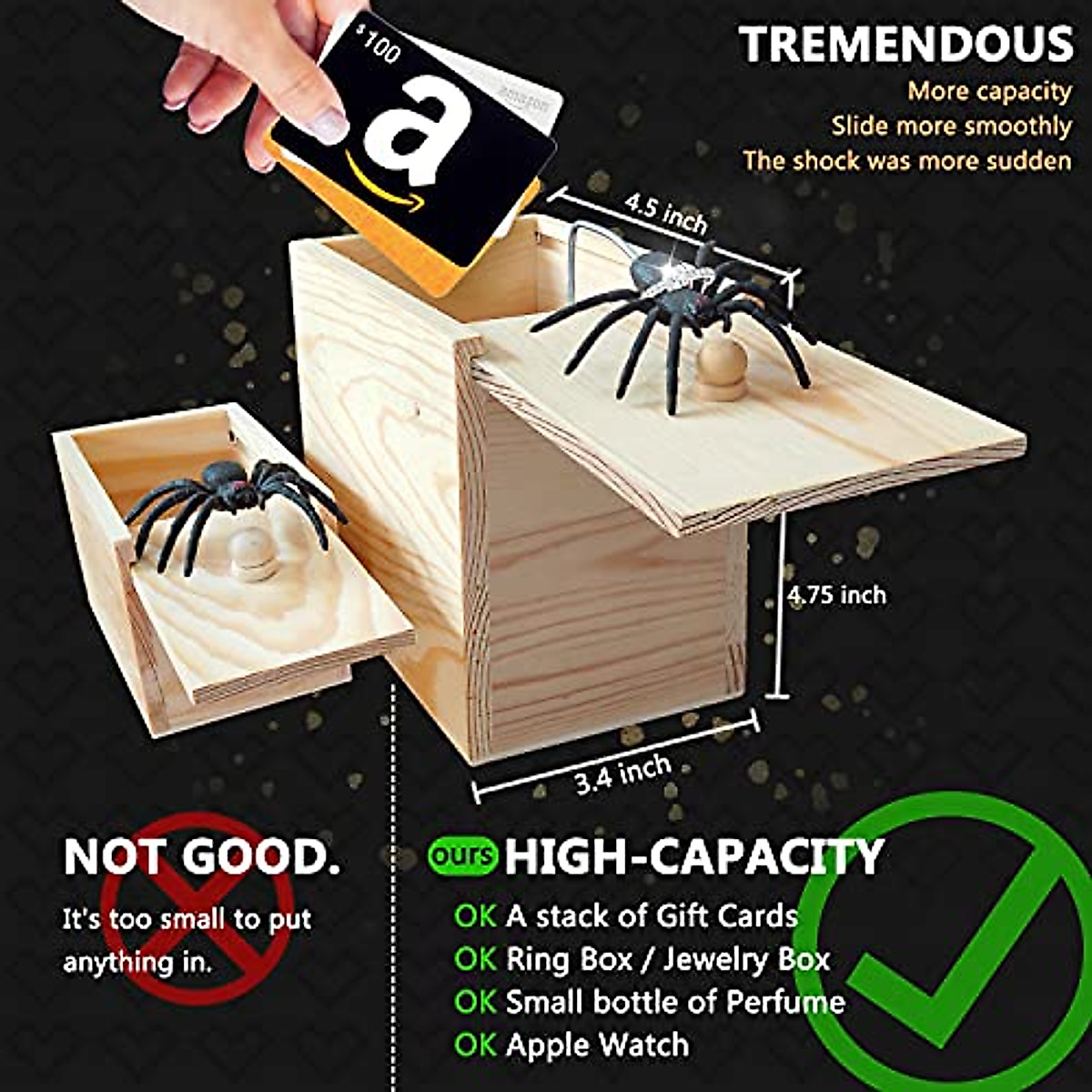 NA Spider Prank Big Box?Wooden Surprise Box?Handmade Fun Gag Gift & Practical Joke Toys