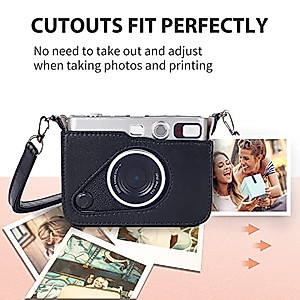Phetium Protective Case Compatible with Fujifilm Instax Mini EVO Hybrid Instant Camera-PU Leather Bag with Adjustable Shoulder Strap (Black)