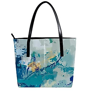 Abstract Painting Leather Tote Shoulder Bag for Women Satchel Handbag
