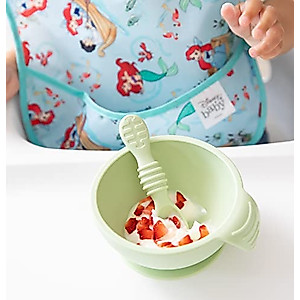 Bumkins Baby Bowl, Silicone Feeding Set with Suction for Baby and Toddler, Includes Spoon and Lid, First Feeding Set, Training Essentials for Baby Led Weaning for Babies 4 Months Up, Sage