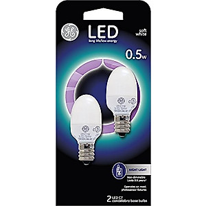 GE C7 LED Light Bulb, Night-Light Plug-In Units, Soft White Finish, 0.5-Watt, Candelabra Base, 2-Pack
