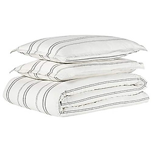 Rivet Maxwell Stripe Garment Washed Linen/Cotton Duvet Set - Gray Stripe - Full/Queen