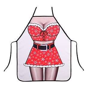 Funny Aprons Waterproof Christmas Santa Claus Apron Novelty Kitchen Creative Cooking Apron Grilling Baking Party Gag Gift Bikini Girl Aprons for Men and Women (Santa+Lady)