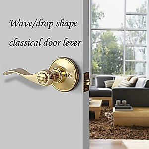 Goldentimehardware Privacy Lever Door Handle [Thumb Turn Lock on The Inside] for Bedroom or Bathroom with Polished Brass Finish, Reversible for Right & Left Side,Ware Door Lever Interior Door Lock