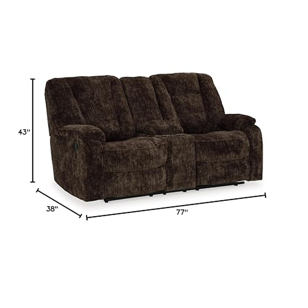 Signature Design by Ashley Soundwave Contemporary Manual Reclining Loveseat with Console and Cup Holders, Dark Brown