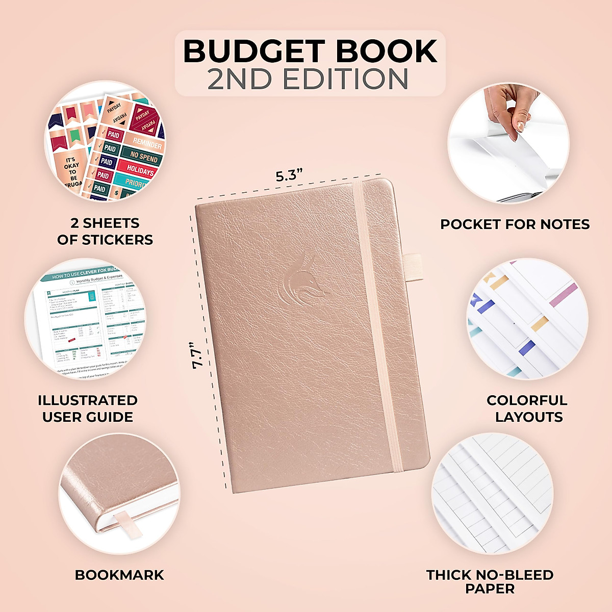 Clever Fox Budget Book 2.0 – Simple Budgeting Planner for Beginners – Financial Notebook with Money Spending, Debt & Bill Tracker (Rose Gold)