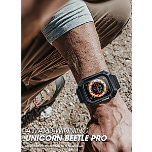SUPCASE for Apple Watch Ultra Case with Band (Unicorn Beetle Pro), [2X Screen Protector] [Military-Grade Drop Protection] Rugged Men Cover with Adjustable Strap Band for iWatch Ultra 2/1, Black