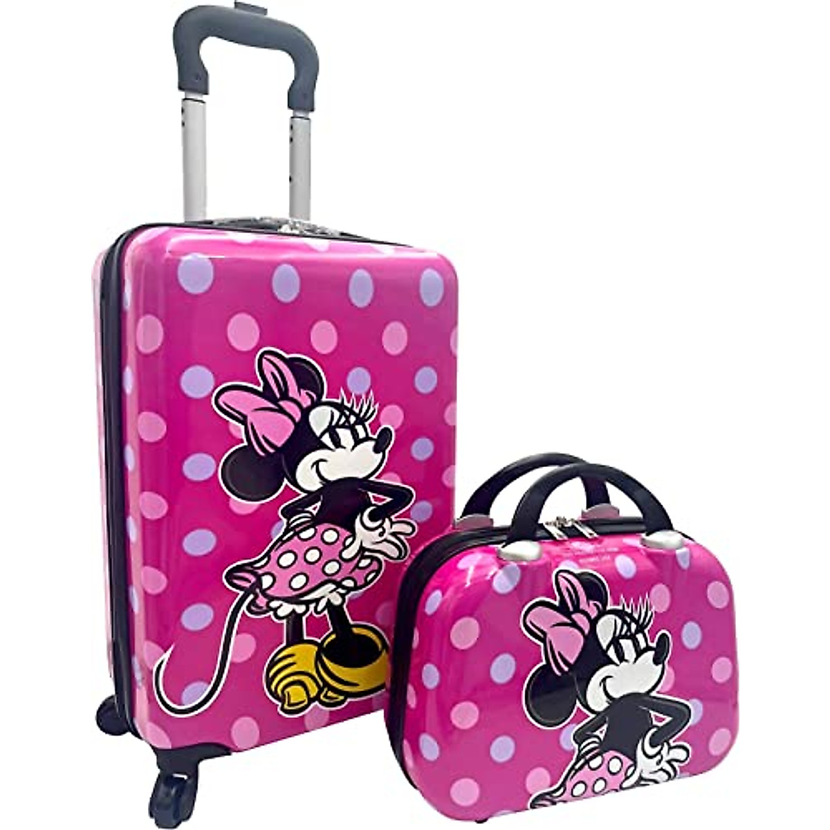 Fast Forward Kid’s Licensed Hard-Side 20” Spinner Luggage Carry-On Suitcase and Beauty Case Set (Minnie Mouse)