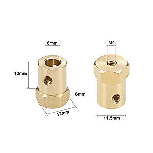 uxcell Hex Coupler 6mm Bore Motor Hex Brass Shaft Coupling Connector for Car Wheels Tires Shaft Motor 2pcs