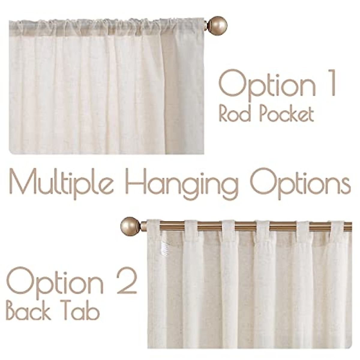 jinchan Linen Beige Curtains 108 Inches Extra Long for Living Room Farmhouse Rod Pocket Back Tab Light Filtering Window Drapes 2 Panels for Bedroom Patio Door 50x108 Crude 2 Panels