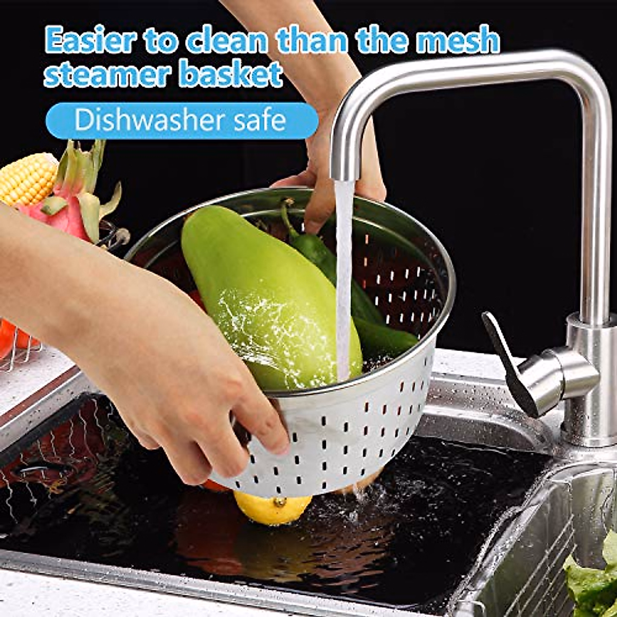 Haswe Steamer Basket for instant Pot Pressure Cooker, Accessories Set Compatible with 5/6/8 Qt InstaPot -18/8 Stainless Steel Strainer Insert with Silicone Handle,Divider,Egg Steamer Rack, 6 Quart