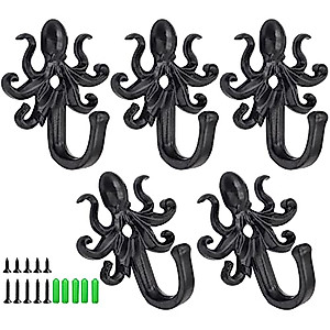 NAKHLE 5 Pcs Black Octopus Coat Hooks Wall Mounted Towel Hooks Wall Storage Hooks