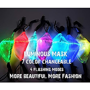 TECZERO 7 Color Lights LED Light up Halloween Face Mask, Rechargeable Glow Luminous Dust Mask, Optical Fiber Costume for Christmas Party Festival Dancing Rave Gifts