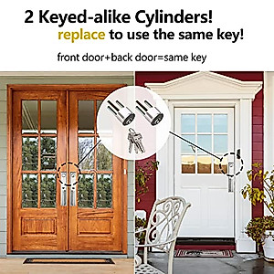 HISAFE Heavy Duty Front Door Handle Set, Satin Nickel Entry Door Lock Set, Right & Left Handed, 2 Keyed Alike Single Cylinder Deadbolt, 16.5'' Long Handleset, X-2011SNAMZ