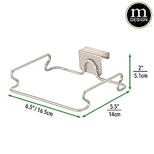 mDesign Over the Cabinet Metal Wire Small Garbage Container, Trash Bag Holder Rack for Recycled Reusable Disposable Plastic Shopping Grocery Bags for Kitchen, Pantry, Garage, Bathroom - Satin