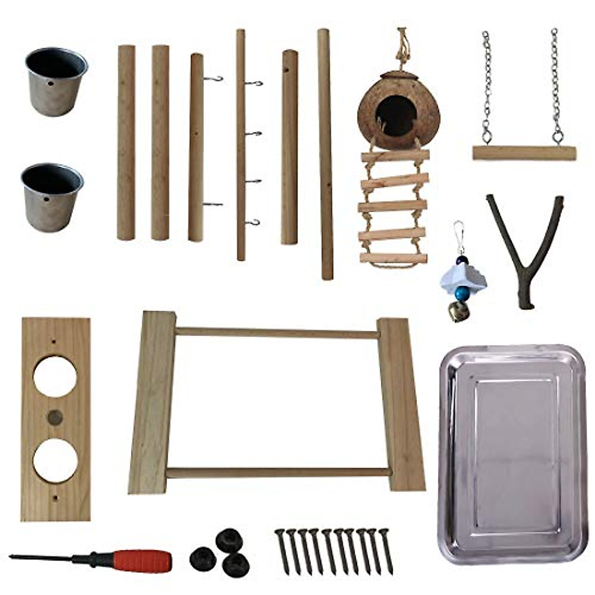 Hamiledyi Parrot Playground Bird Playstand Wood Perch Gym with Feeder Cups Toys Cockatiel Nest with Ladder for Conure Lovebirds