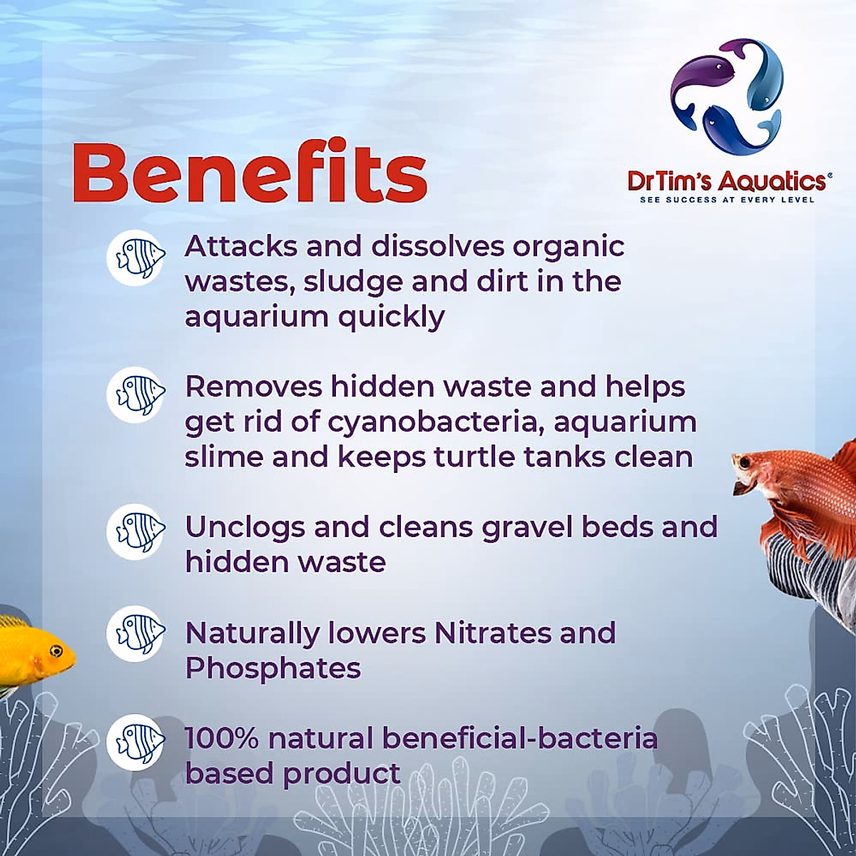 DrTim's Aquatics Freshwater Waste-Away – Natural Fish Tank & Aquarium Waste Management Solution for Dissolving Cleaning Organic Sludge - 4 oz. Treats 120 gal.