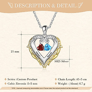 18k gold over Sterling Silver Personalized Necklace 2-4 stones mothers necklace engraved customized jewelry for women (2 stones&names)